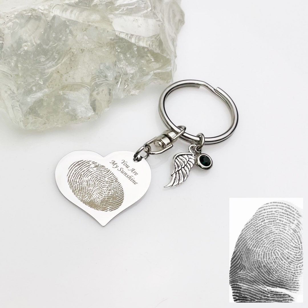 Personalized Fingerprint Keychain: Engraved Stainless Steel Memorial ...