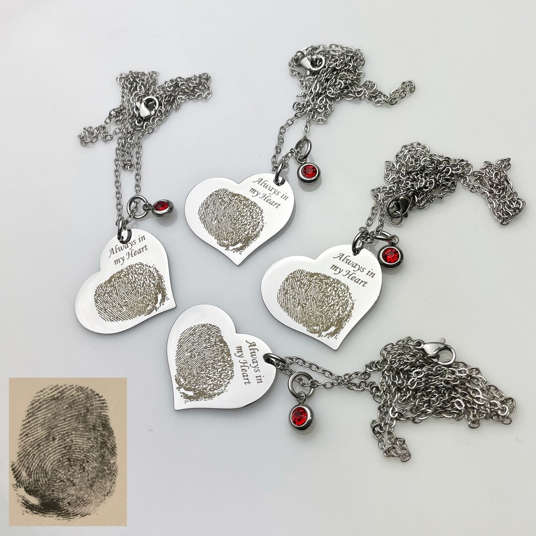 Personalized Fingerprint Necklace: Engraved Stainless Steel Memorial ...