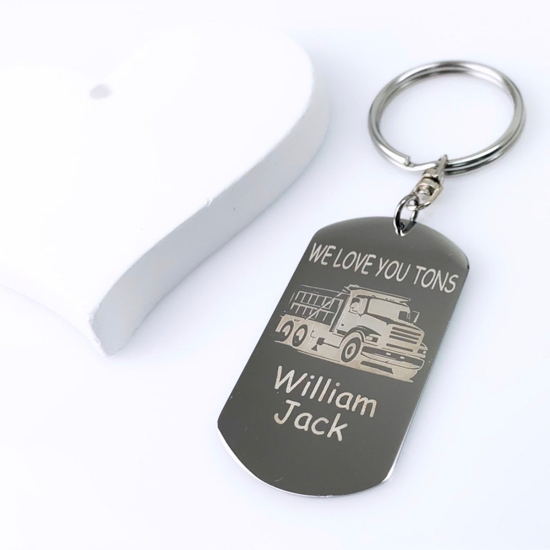 Personalized Truck Driver Keychain: Engraved Stainless Steel, Drive ...