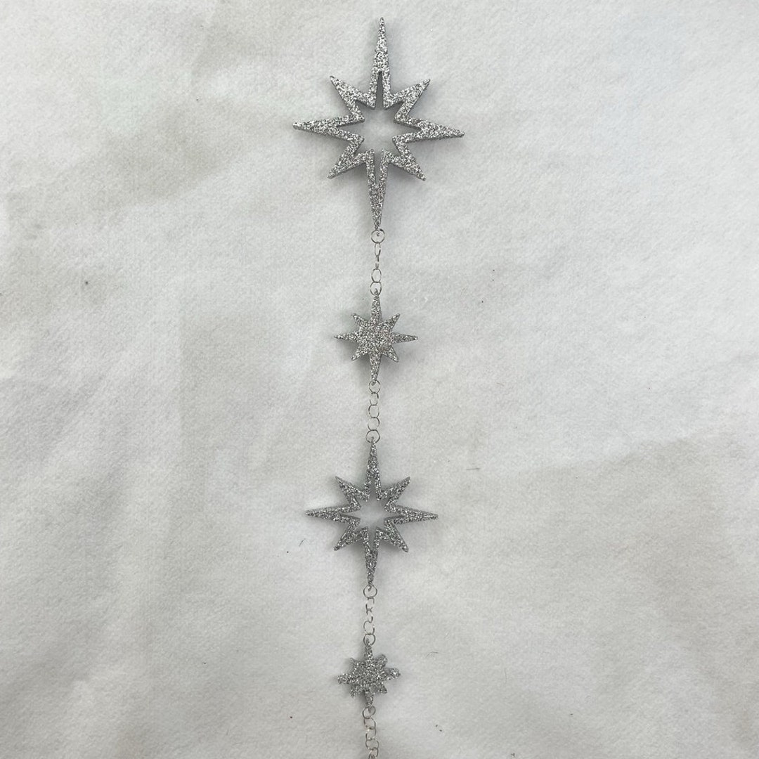 84" Sparkly Silver Star Chain, Christmas Decorations, Holiday Decor ...