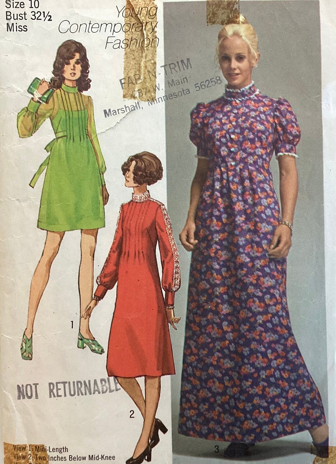 Simplicity 9080, Misses Dress in Two Lengths, Size 10, Bust 32 1/2 ...