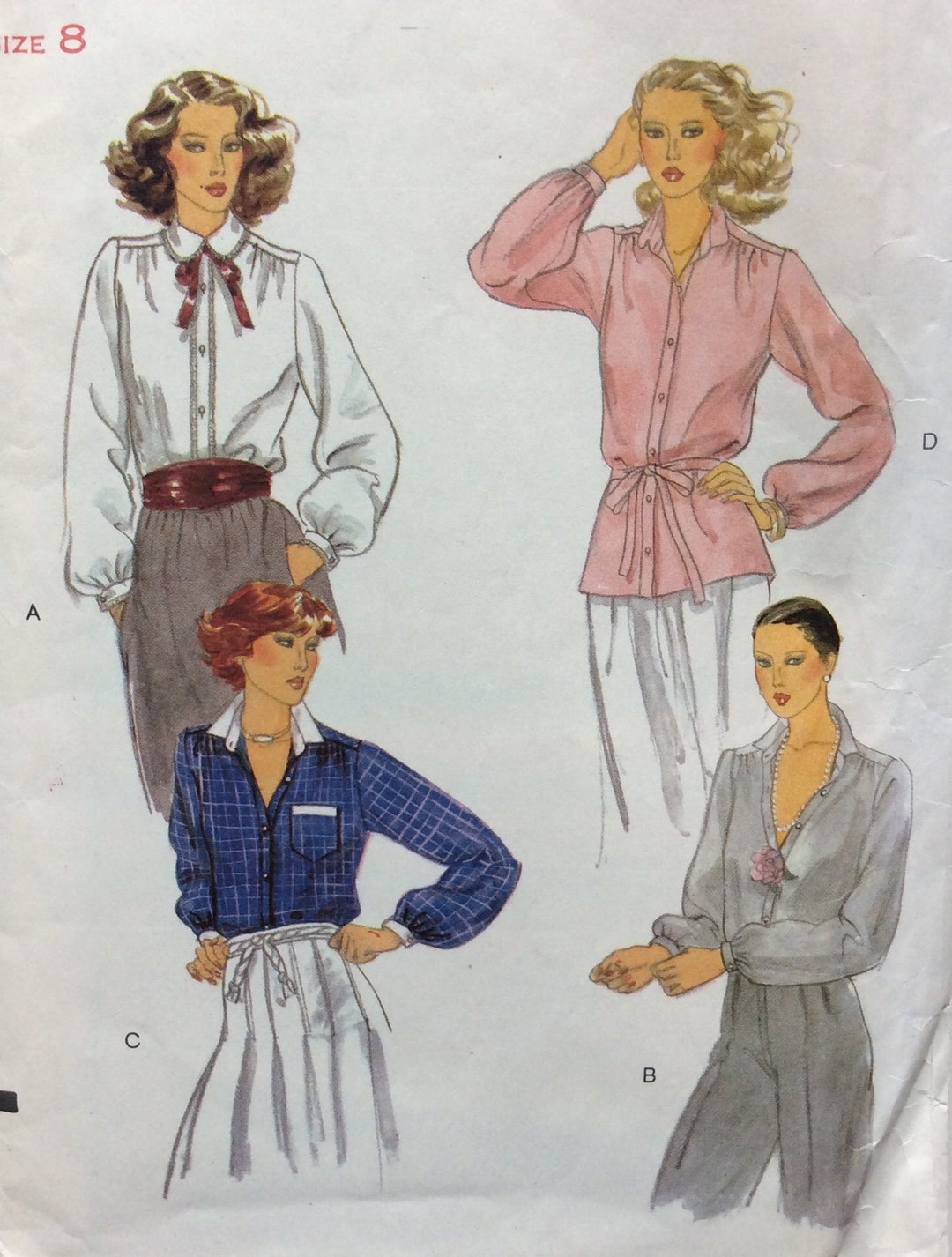 Vogue 9978, Misses Blouses, Size 8, Bust 31 1/2, Vintage 1970’s Sewing ...