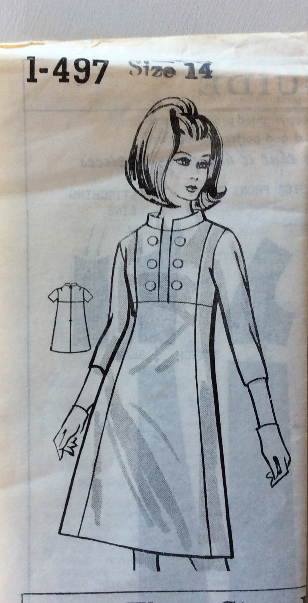 Mail Order 1-497, Misses Dress, Size 14, Bust 34, Vintage 1960's Sewing ...