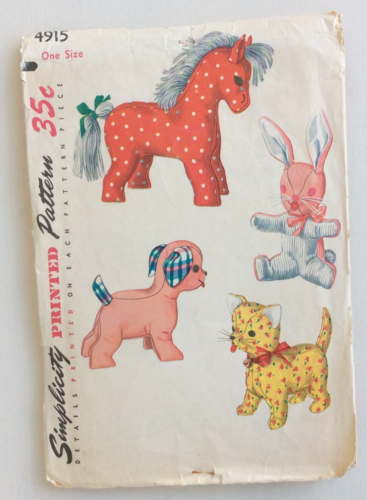 Simplicity 4915 set of stuffed toys dog cat rabbit horse | Etsy