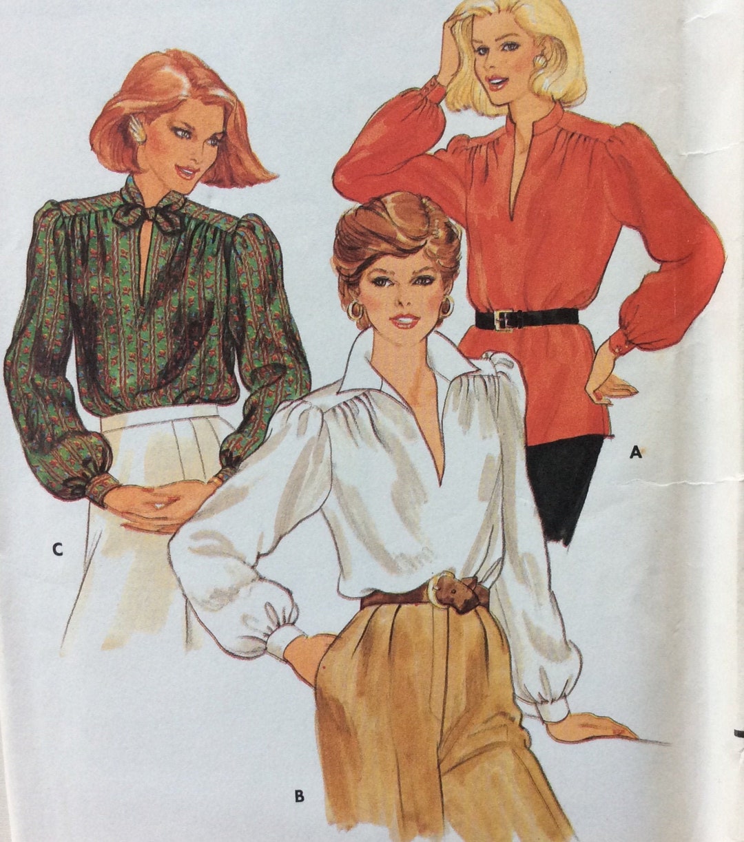 Butterick 4089, Misses Blouses, Size 12, Bust 34, Vintage 1980's Sewing ...