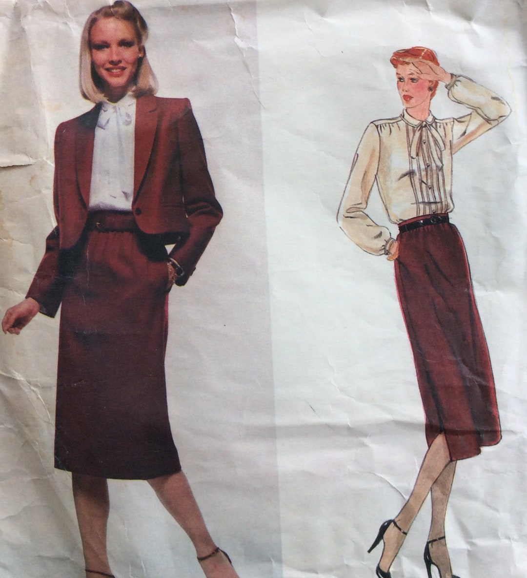Vogue 2300, Misses Jacket, Skirt, Blouse and Tie, Size 10, Bust 32 1/2 ...