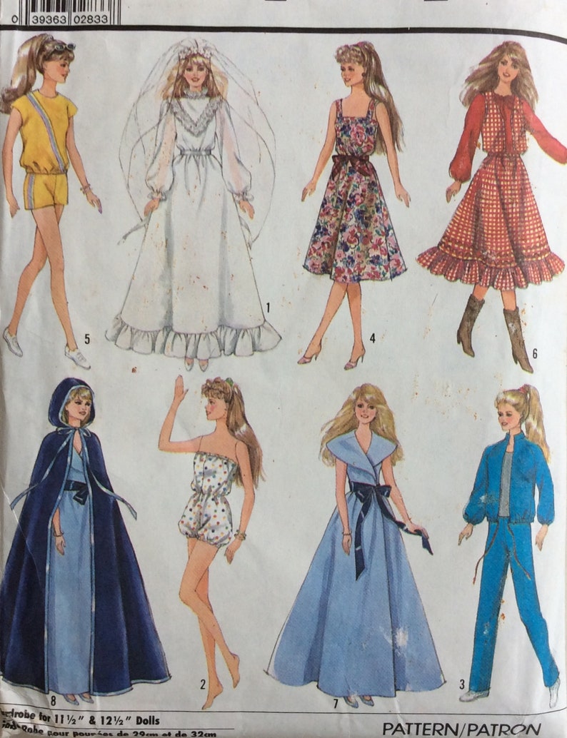 Simplicity 8333 Barbie Doll Wardrobe Vintage 1980's Sewing - Etsy