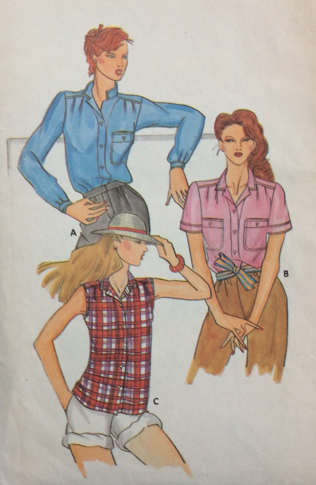 Butterick 6956, Misses Blouses, Size 12, Bust 34, Vintage 1980’s Sewing ...