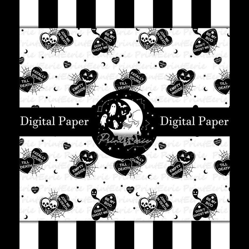 Spooky Love Hearts Creepy Candy - Instant Digital Download Papers ...