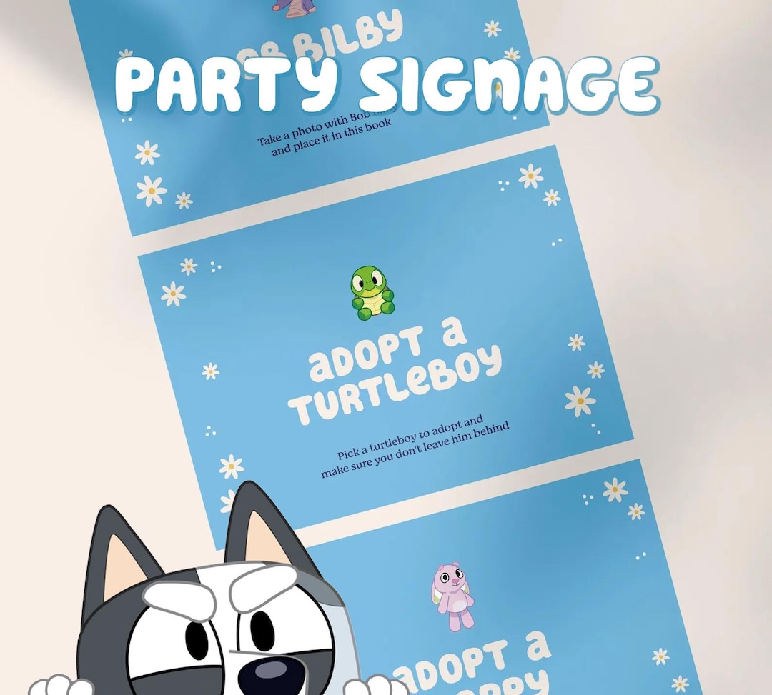 Bluey Birthday Party Signage Cards | Orange Red Heeler Dog | Adopt a ...