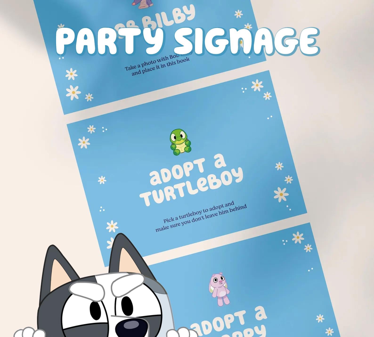 Bluey Birthday Party Signage Cards | Orange Red Heeler Dog | Adopt a ...