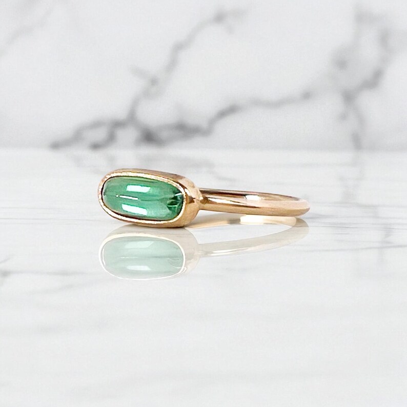 Green Tourmaline Ring. 14k Gold Gemstone Ring. Stacking Gemstone Ring ...
