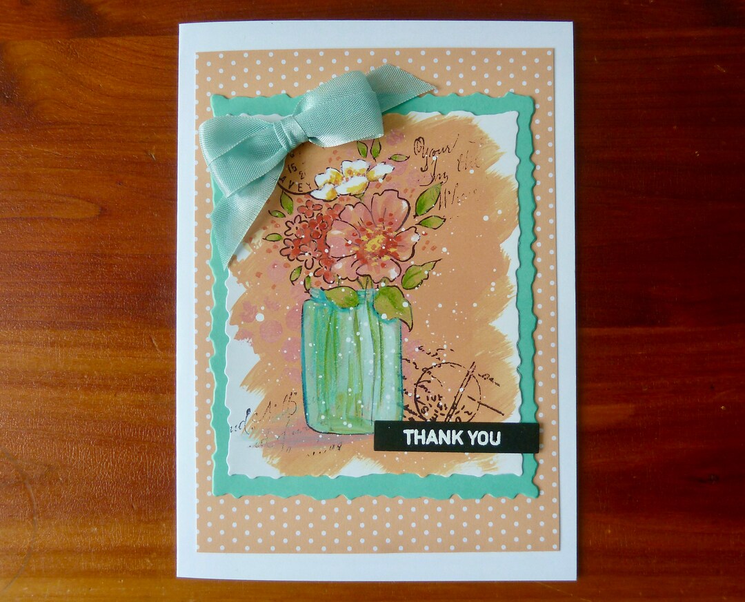 Floral Thank You Card, Handmade Thank You Greeting Card, 5x7 Thank You ...