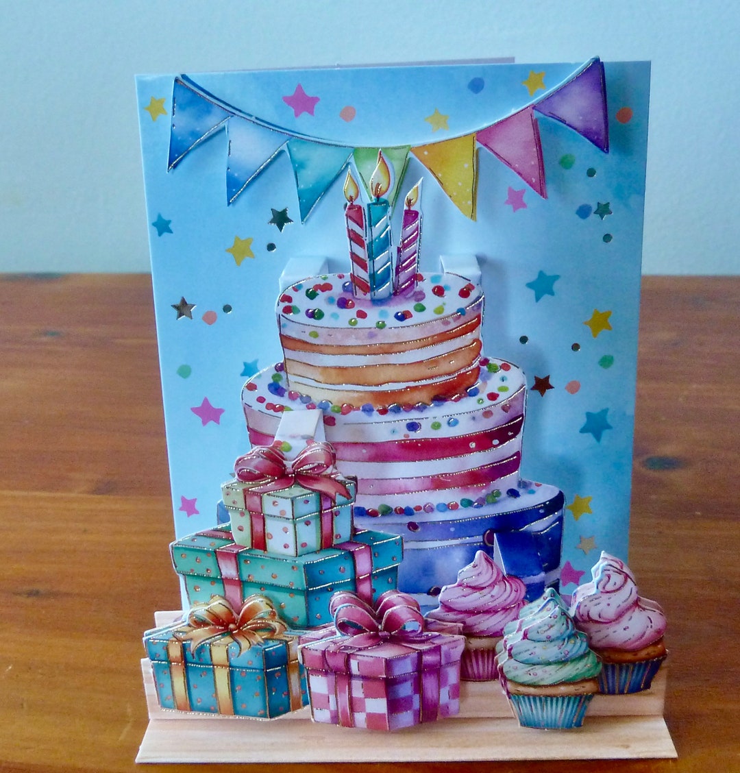 3D Stand up Birthday Card, Cute Handmade Birthday Greeting Card, Fun ...