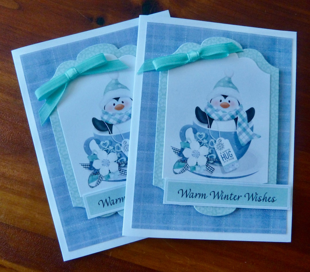 Cute Penguin Note Cards 2 Handmade Winter Greeting Cards - Etsy