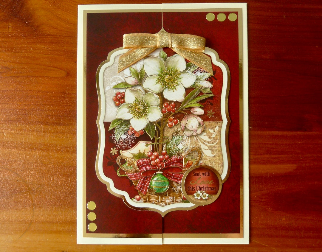 Lovely Floral Christmas Card, Luxurious Christmas Greeting Card, Foiled ...