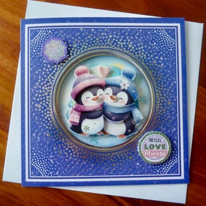 Cute 3D Penguin Christmas Card, Handmade 6x6 Penguin Greeting Card ...