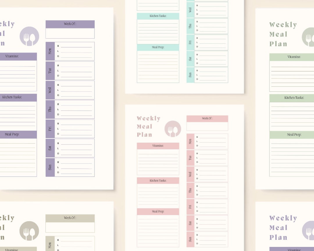 Weekly Meal Planner W/ Meal Prep & Kitchen Tasks | Multi Color ...