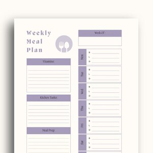 Weekly Meal Prep W/ Kitchen Tasks Purple Download - Etsy