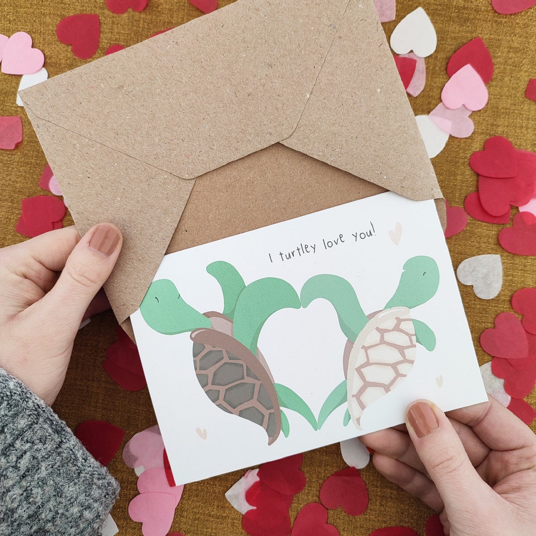 Personalised Turtle Valentines Card Pun Card Kawaii Card Eco Recycled ...