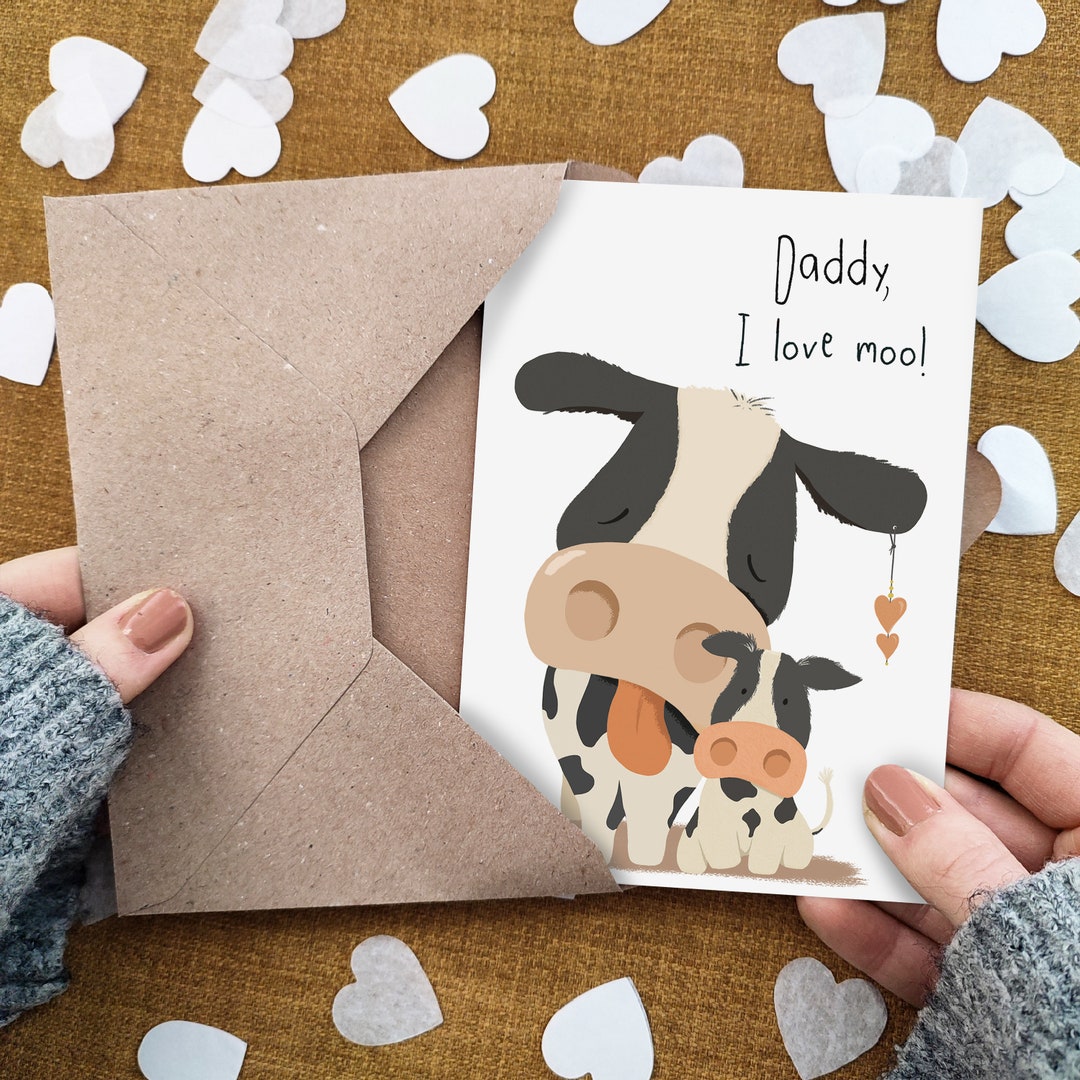 Daddy Cow and Baby Card Dad Birthday Card Cute Pun Card Eco Friendly ...
