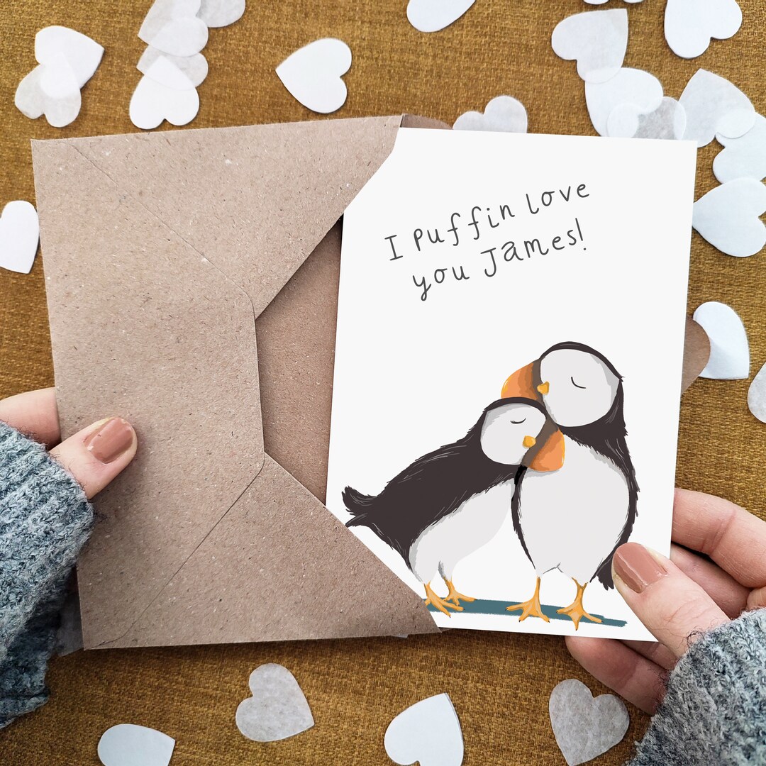 Personalised Puffin Anniversary Card Puffin Love You Pun Card Eco ...