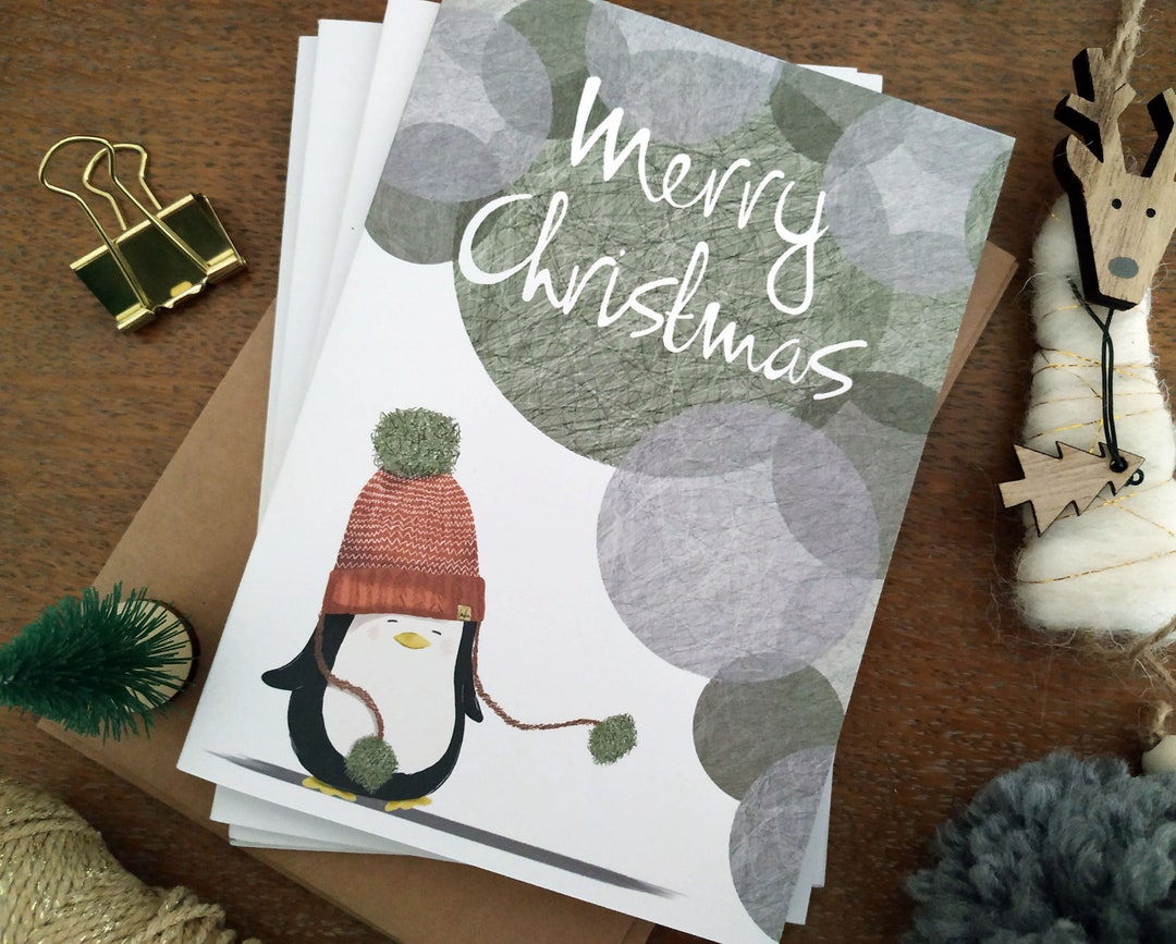 Cute Penguin Christmas Cards Pack of 4 Eco-friendly Holiday Card Set ...