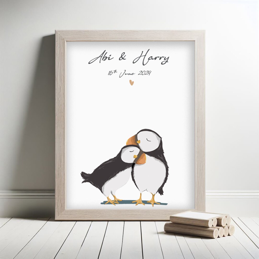 Personalized Puffin Couple Print – Wedding & Anniversary Gift (digital ...