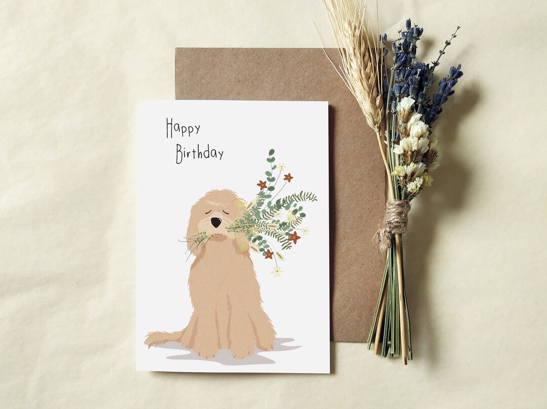 Personalised Cockapoo Birthday Card - Floral Dog Bouquet, Recycled Card ...