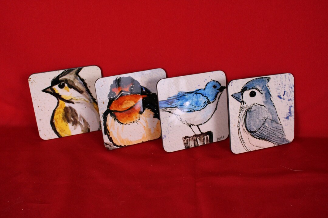 Song Bird Coaster Set, Bluebird, Barn Swallow, Two Different Tufted ...