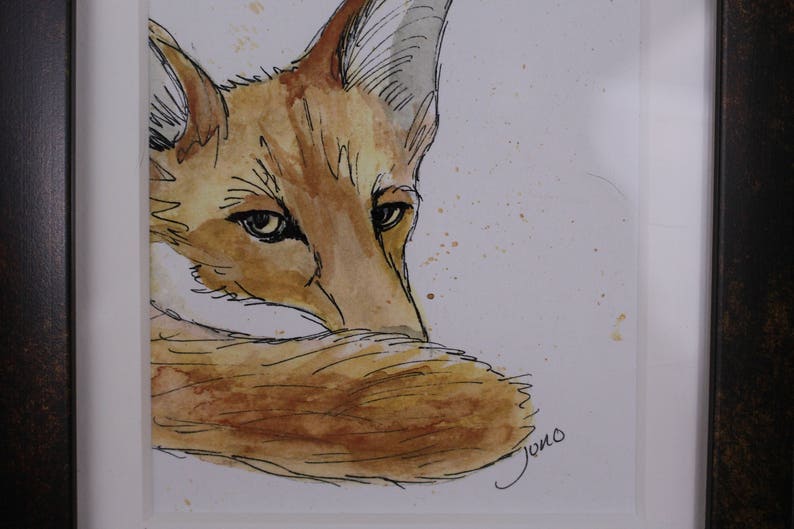 Red Fox Pen & Ink With Watercolor Framed Miniature Wall Art - Etsy