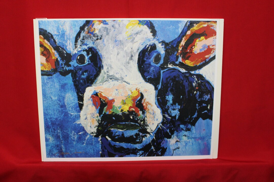 Holstein Print, Black & White Cow Print, Abstract Blue Cow Print, 11" X ...