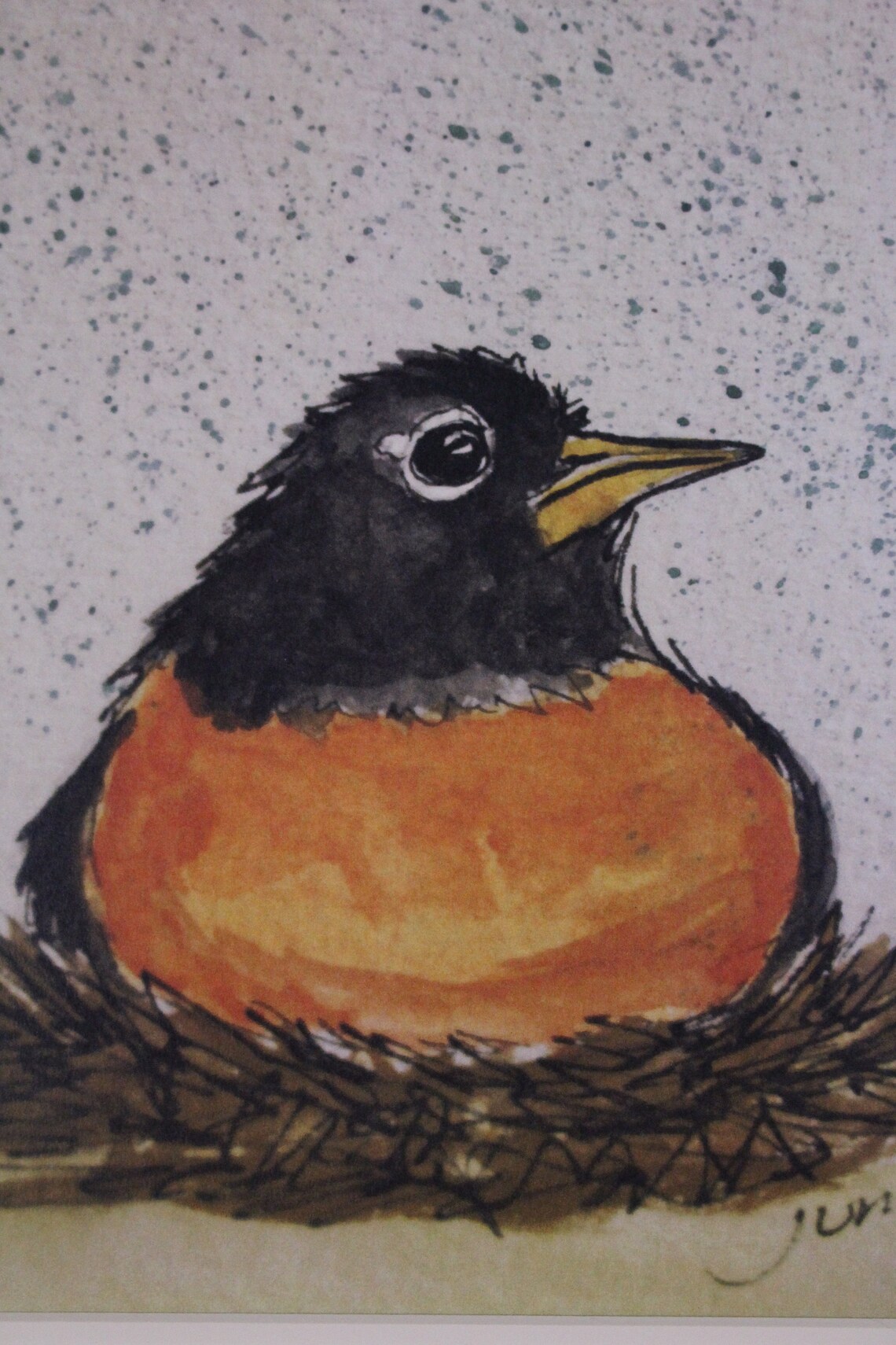 Watercolor Robin on Nest Painting Robin Matted Print Robin | Etsy