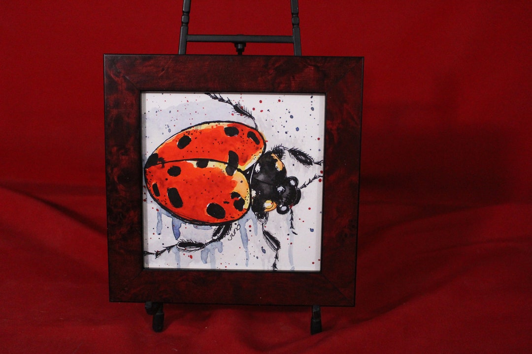 Lady Bug Pen & Ink Drawing With Watercolor Giclée Print Framed ...