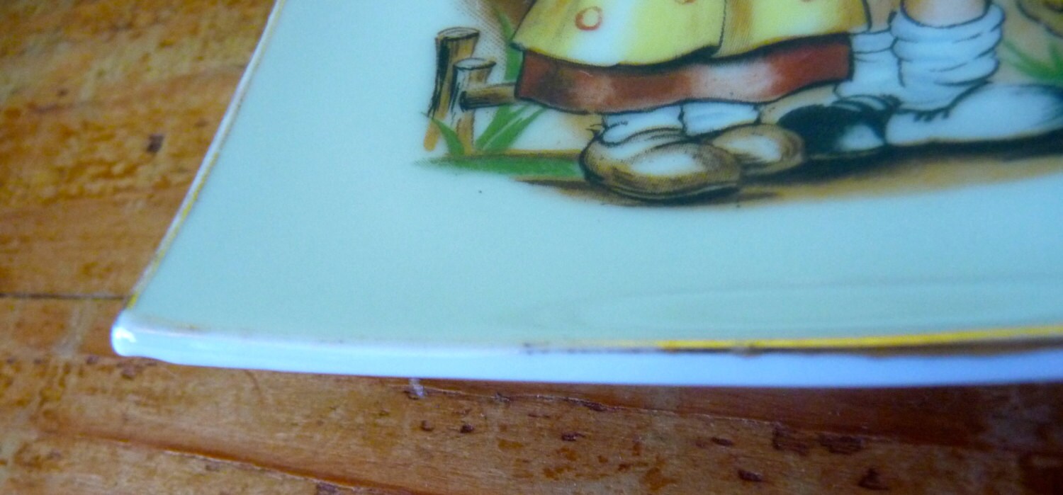 Small Square Decorative Plate With Hummel Style Children and Dog or ...