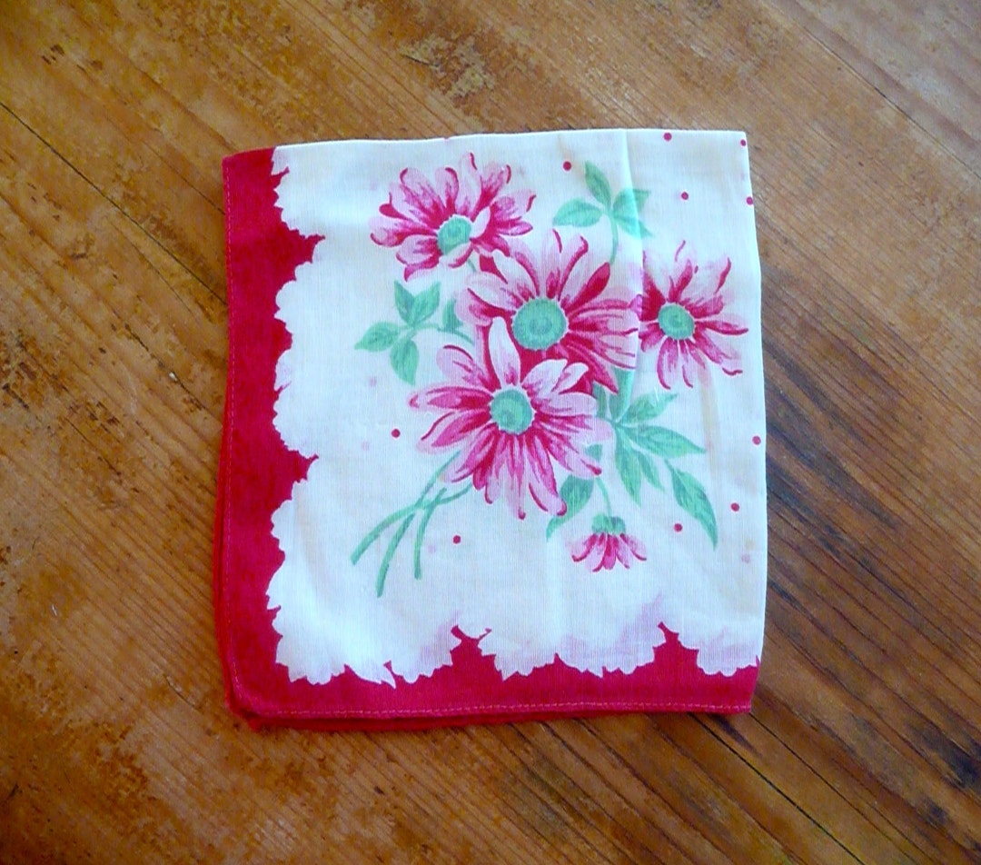 Vintage Handkerchief With Red Flowers and Polka Dots - Etsy