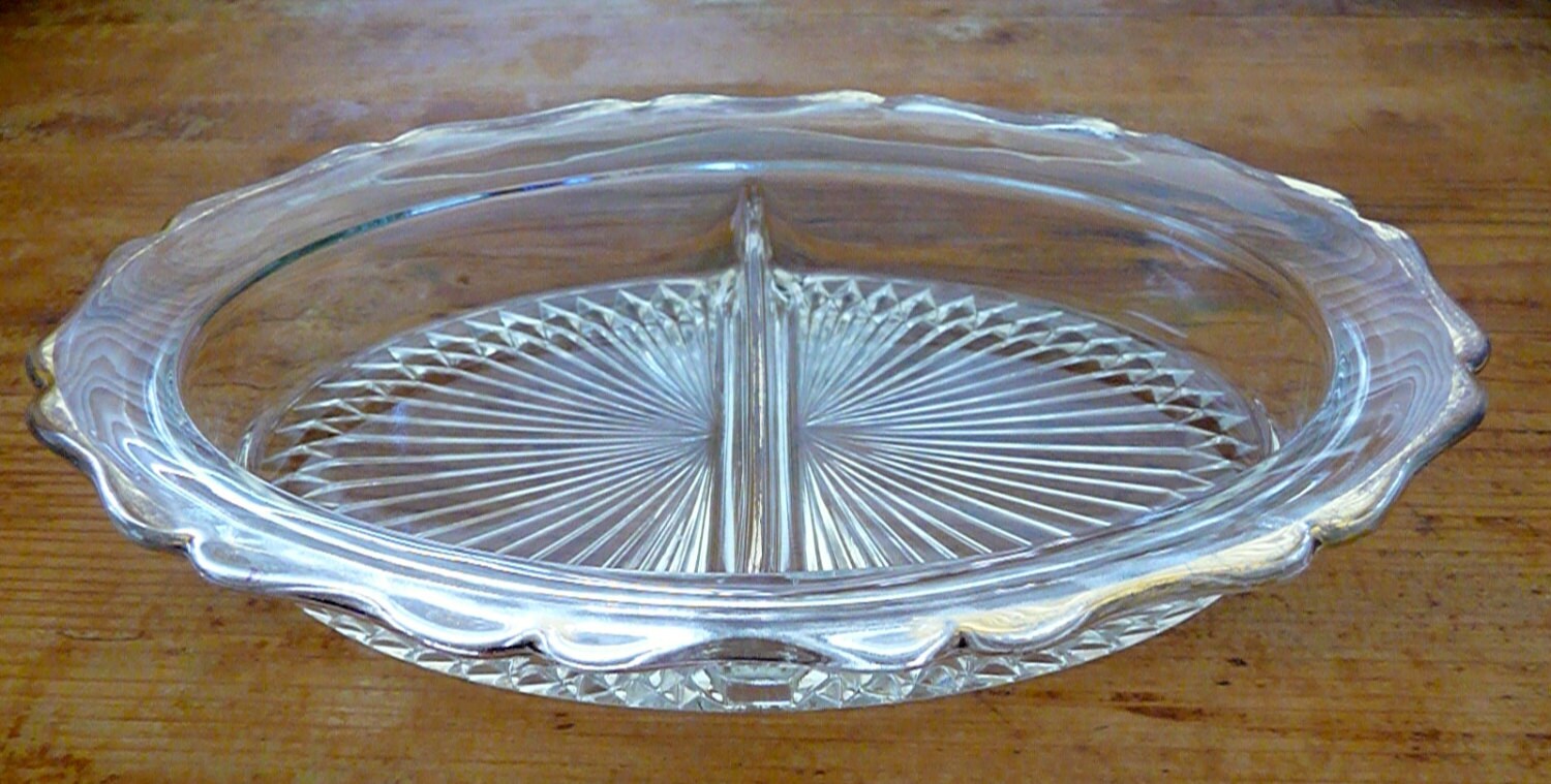 Vintage Divided Glass Serving Dish - Etsy