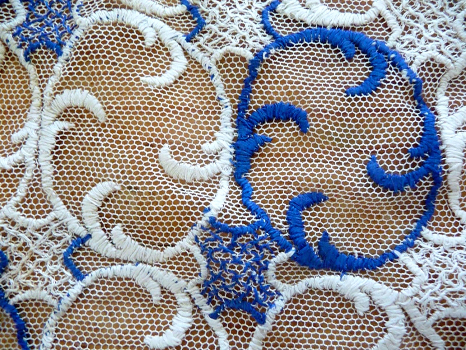 Vintage Blue and Cream Lace Doily | Etsy