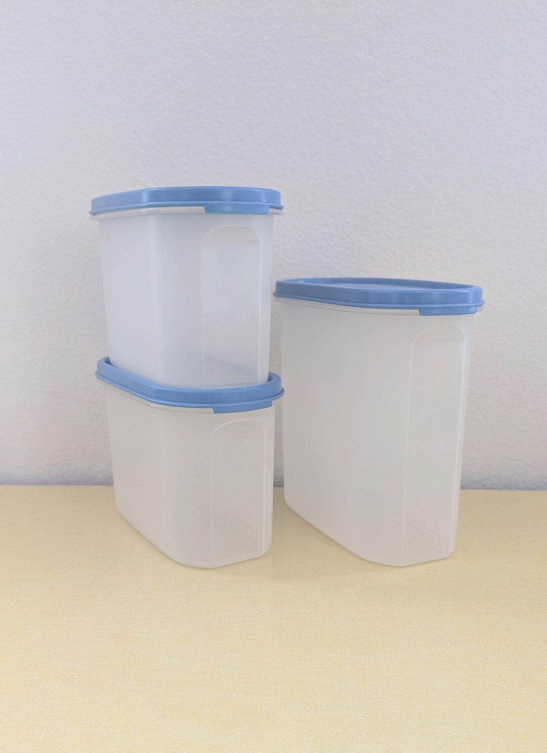 Set of Three Vintage Modular Tupperware Containers With Blue Lids - Etsy