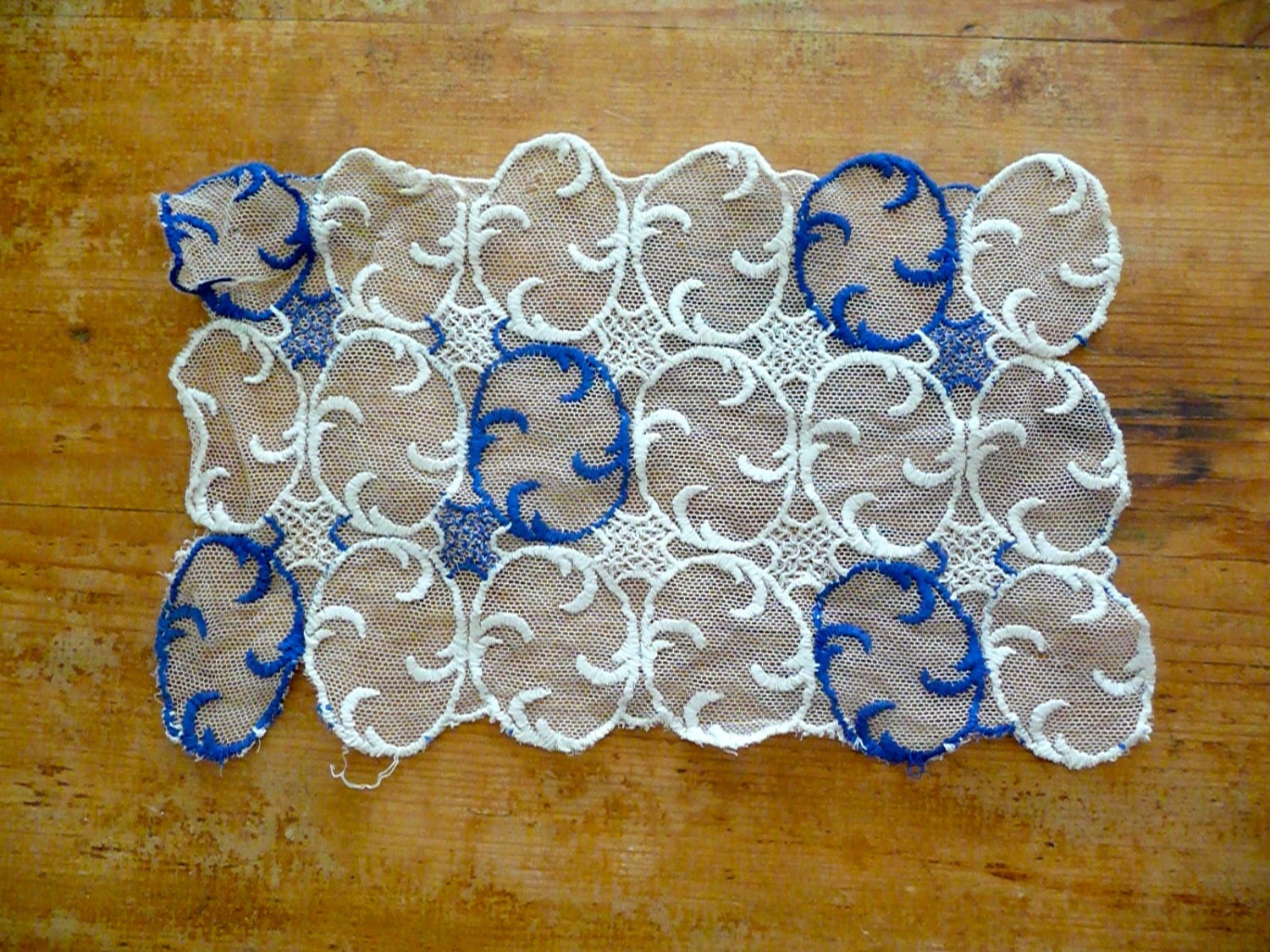 Vintage Blue and Cream Lace Doily | Etsy
