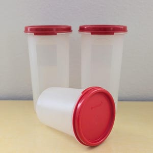 Set of Three Round Tupperware Containers With Red Lids - Etsy