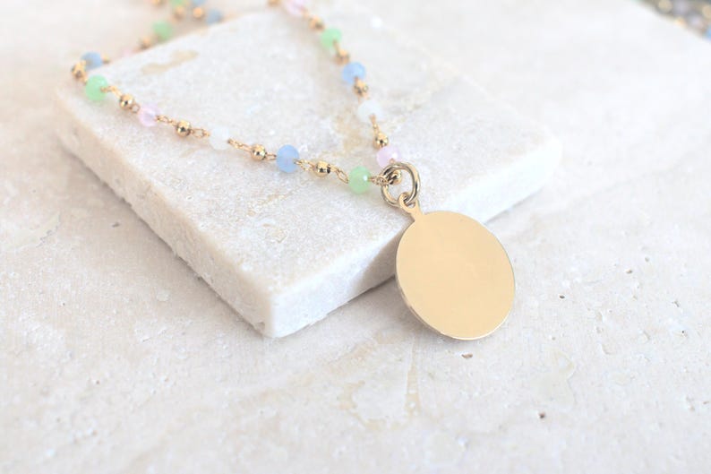 Golden Necklace With Pastel-colored Pearls and Plate Pendant - Etsy