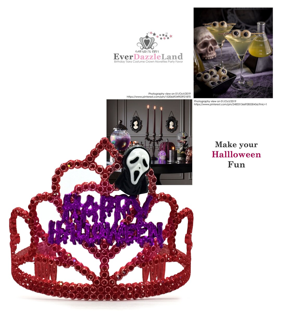 Tiara Halloween Scream Mask Icon Child to Adult Crown Halloween Party ...
