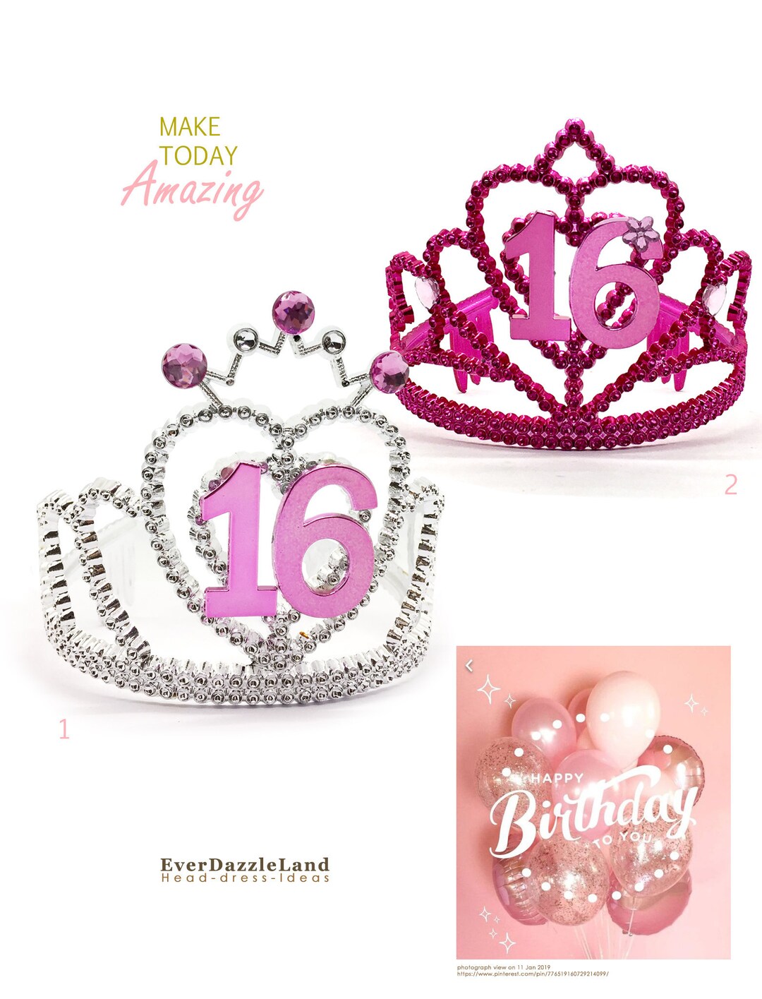 16 Birthday Crown Teen Girl Birthday Party Pink Crown 16th - Etsy