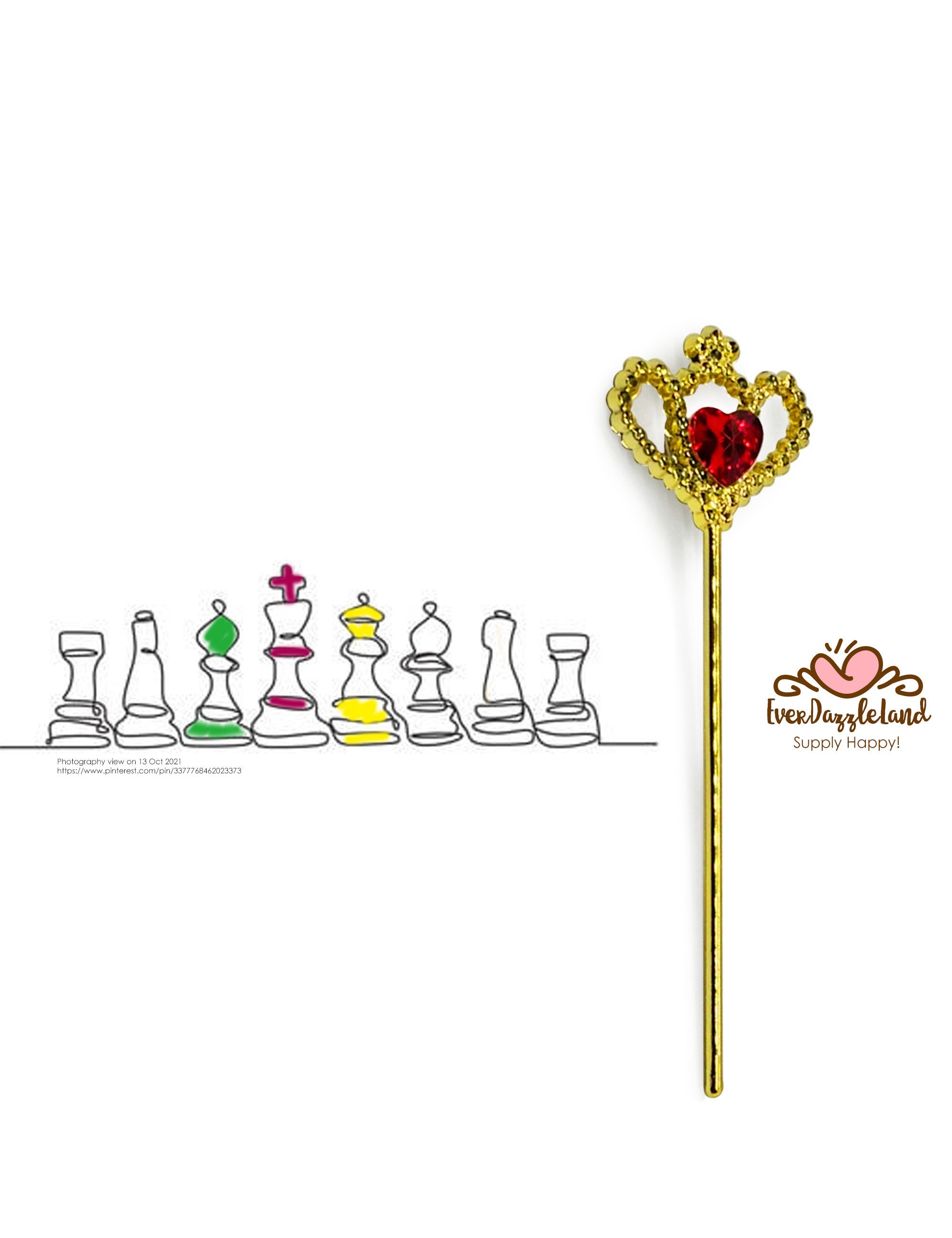 Red Heart Queen Tiara Crown Mini Magic Wand | Medium Height Size Fits ...