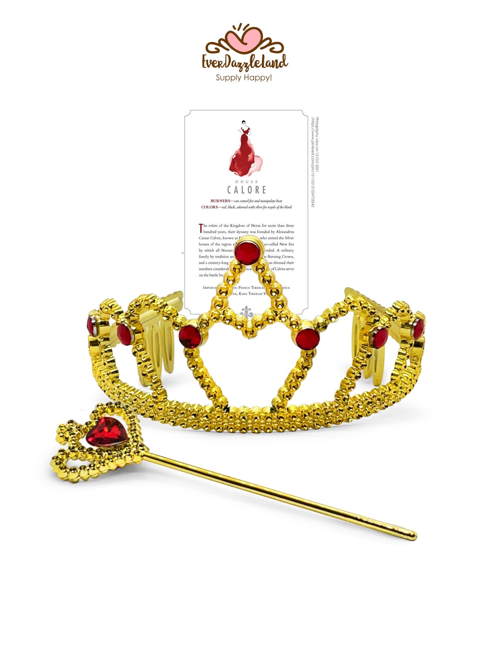 Red Heart Queen Tiara Crown Mini Magic Wand | Medium Height Size Fits ...