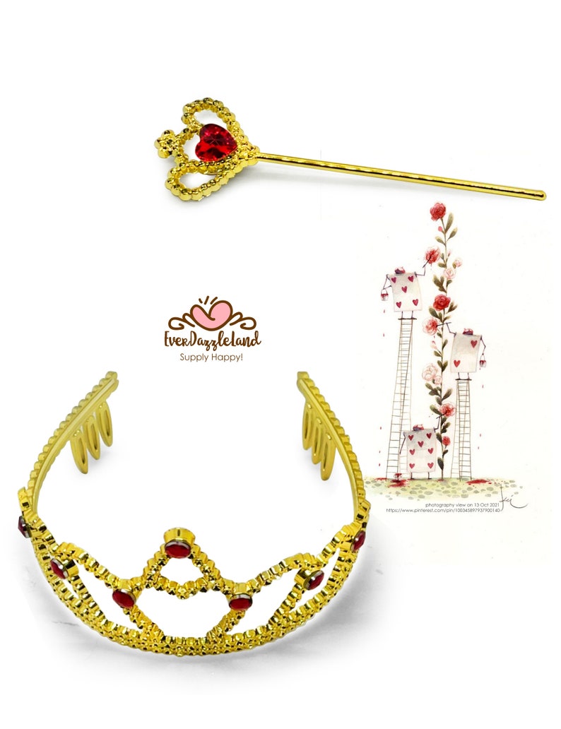 Red Heart Queen Tiara Crown Mini Magic Wand Medium Height Size Fits ...