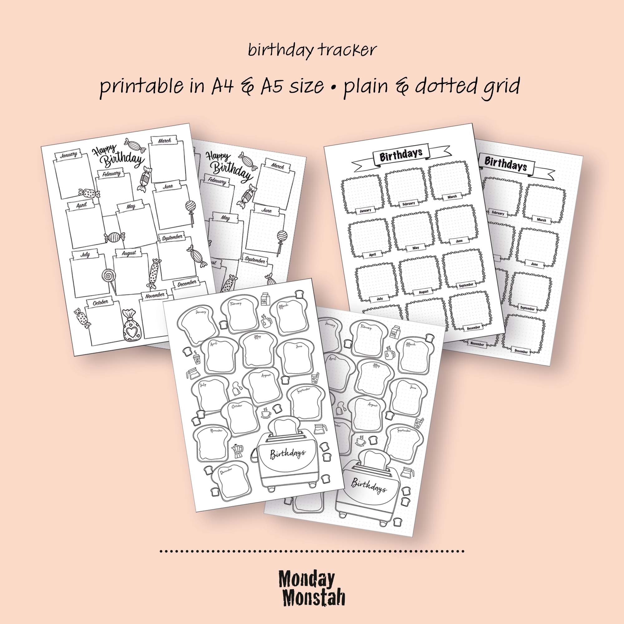Birthday Tracker Printable • Bullet Journal Printable • A4 & A5 ...