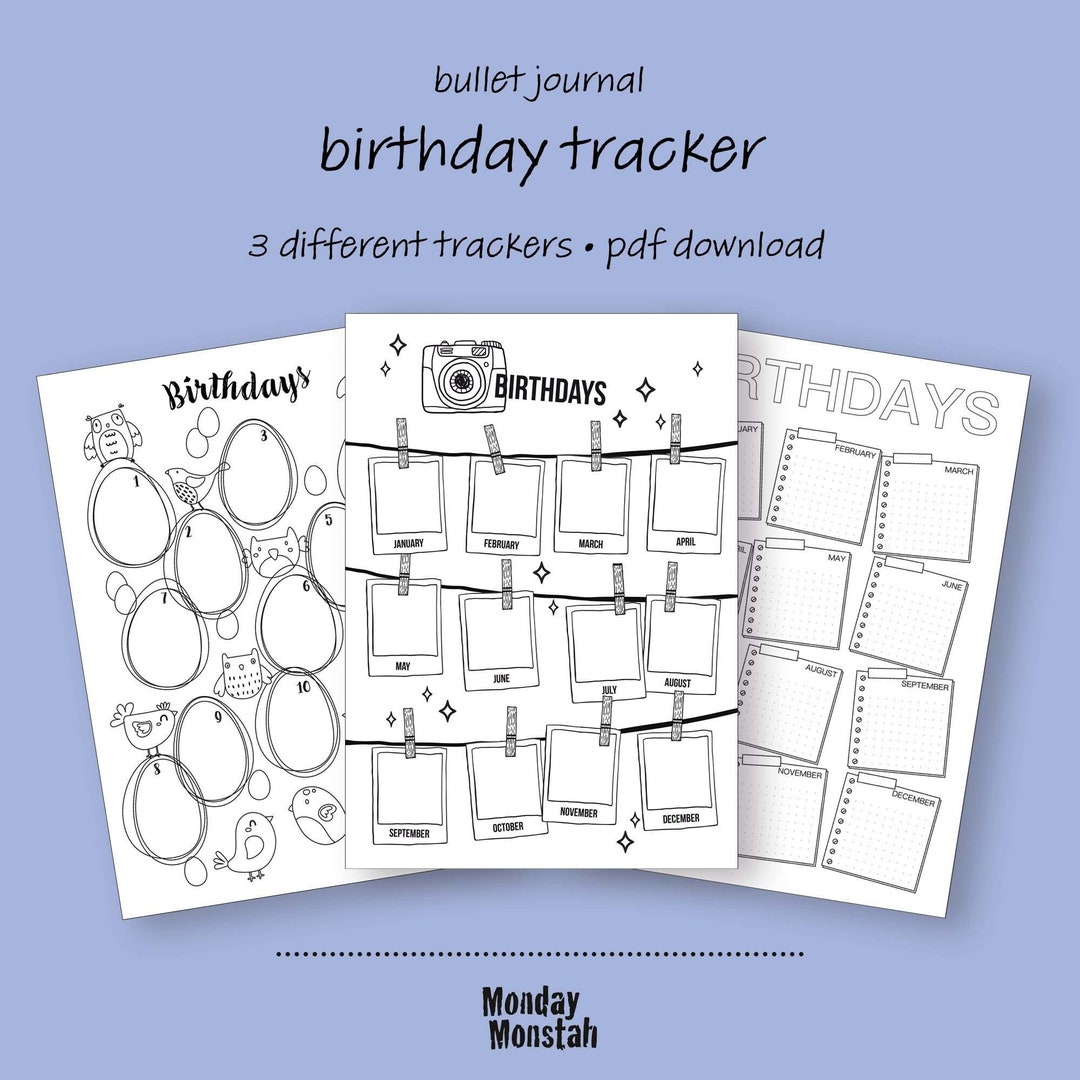Birthday Tracker Printable • Bullet Journal Printable • A4 & A5 ...