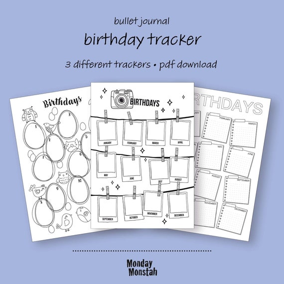 Birthday Tracker Printable Bullet Journal Printable A4 & | Etsy